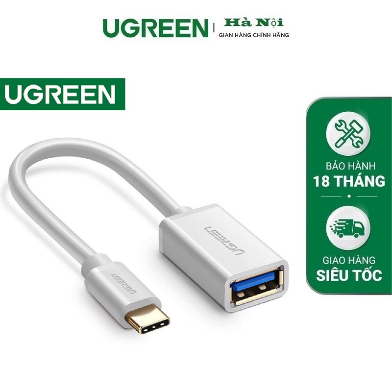 Ugreen 30702 Cáp chuyển USB-C sang USB 3.0 A màu trắng chính hãng.